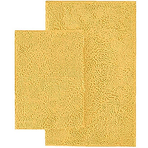 LuxUrux Yellow Bathroom Rug Set 2 Piece –Extra-Soft Bath mat Shower Bathroom Rugs,1'' Chenille Microfiber Material, Super Absorbent (30 X 20'' + 23 x 15'', Yellow)