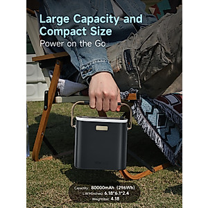 MOVE SPEED 80,000mAh Power Bank 130W Portable Power Station with Digital Display, Lighting, USB C 5-Port Support Solar Recharge for Outdoor Camping,Laptop,Emergency Backup(296Wh)