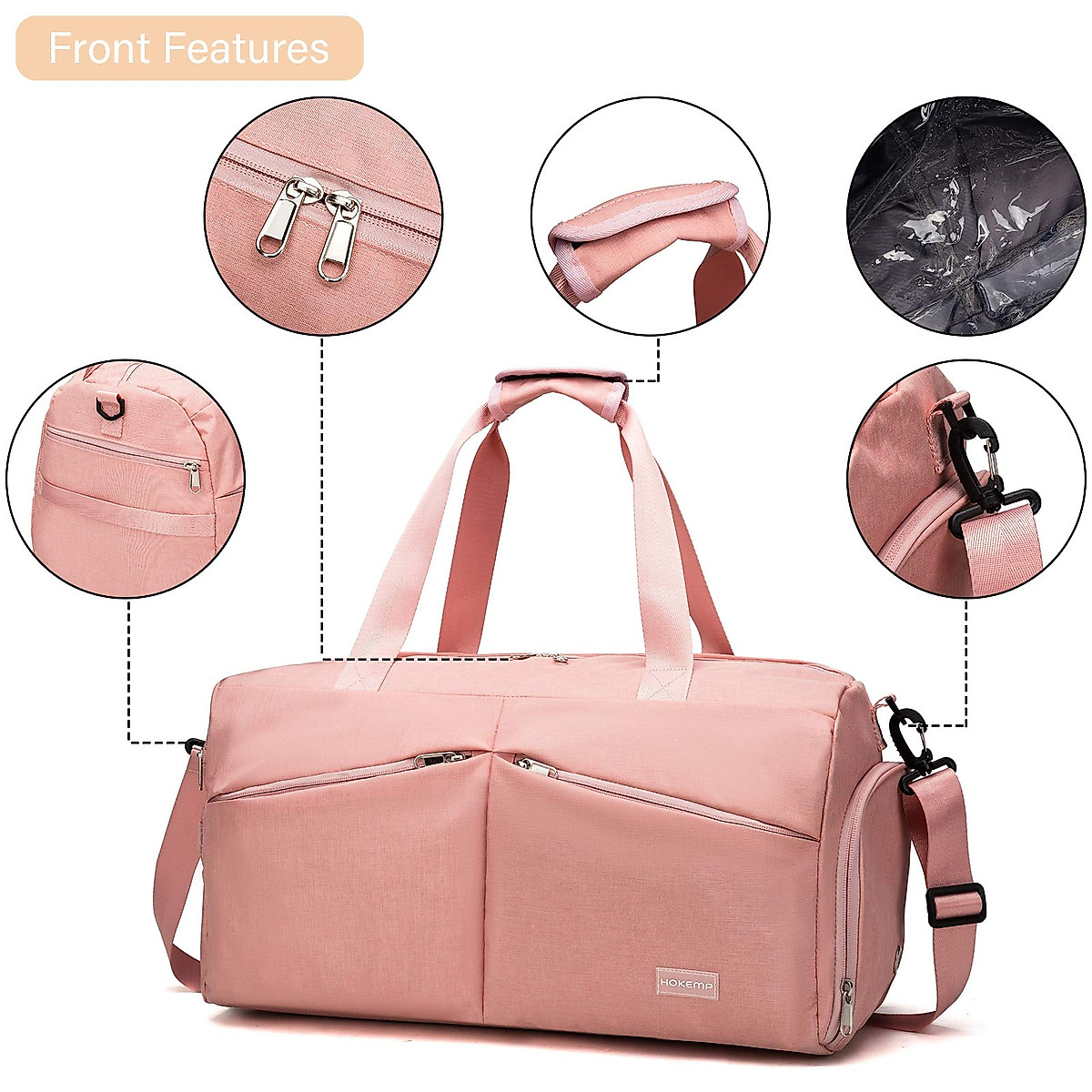 HOKEMP Sports Gym Bag Travel Duffel Weekender Bag Shoe Compartment with Wet Pocket for Men and Women (Pink)