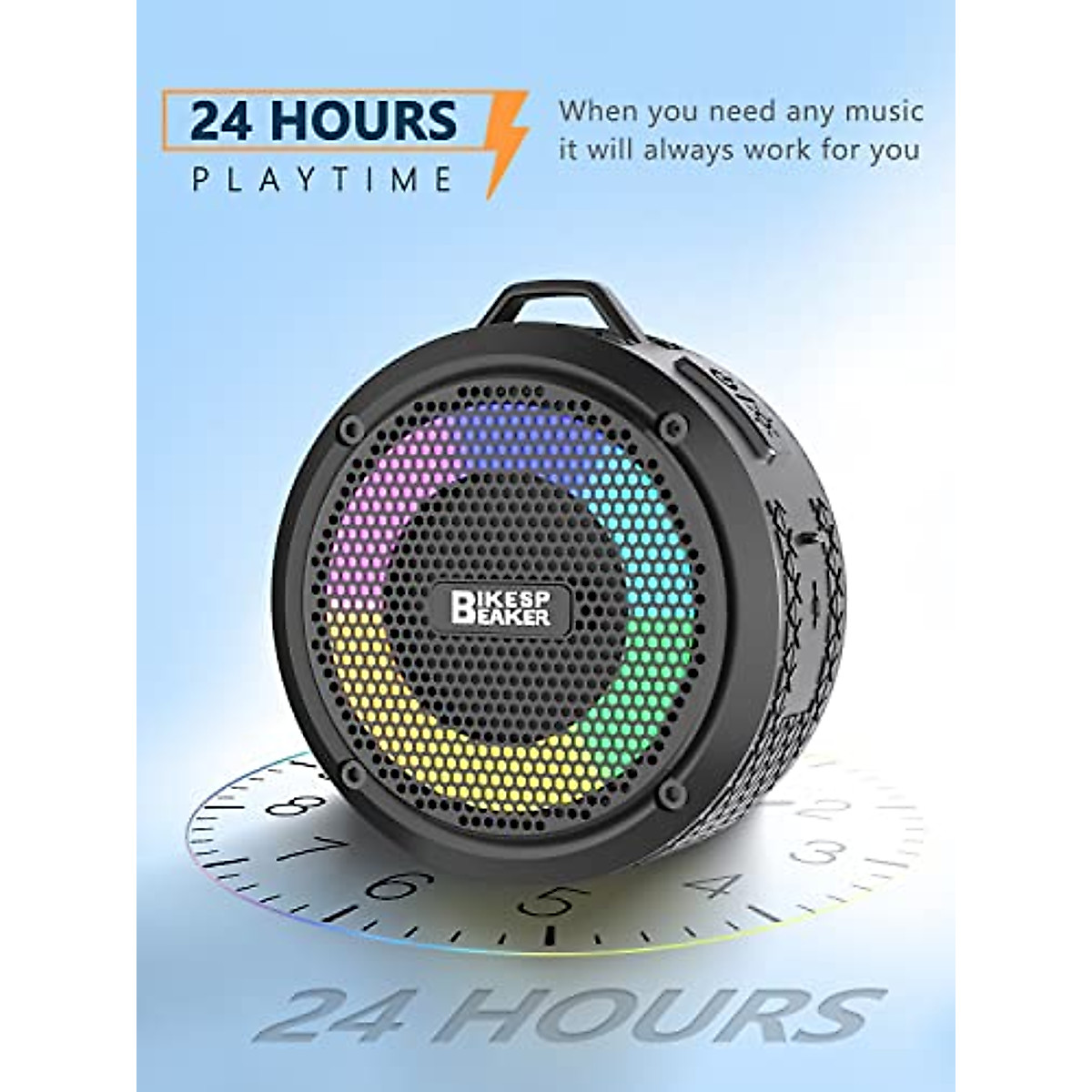 PEYOU IPX7 Waterproof Speaker, Bluetooth Shower Speaker 5.0 Waterproof with Suction Cup, Playtime RGB Lights, 360° Surround Sound Rich Bass for Outdoors, Mini Speaker for Beach/Hiking/Travel/Pool