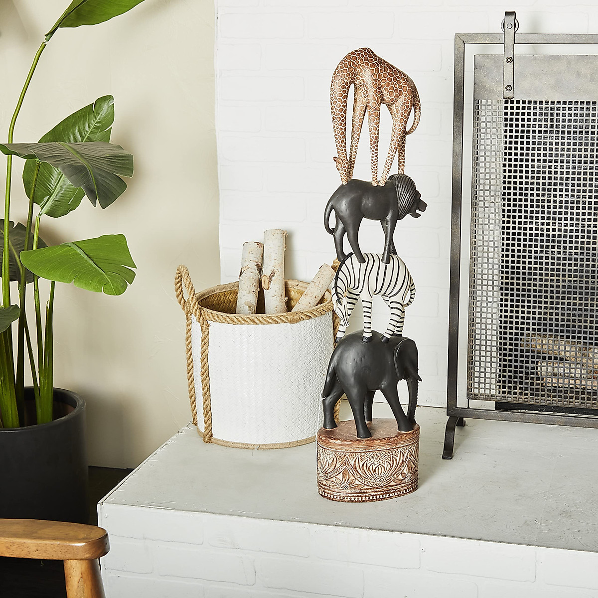 Deco 79 Polystone Safari Animal Sculpture, 8" x 5" x 33", Multi Colored (080374)