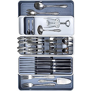 OMAIA Kitchen Drawer Organizer, 2-Tier Knife Holder - Expandable Cutlery Tray for Silverware, Flatware, Utensils - Non-BPA Plastic, Dishwasher-Safe - Kitchen Organization And Storage Caddies
