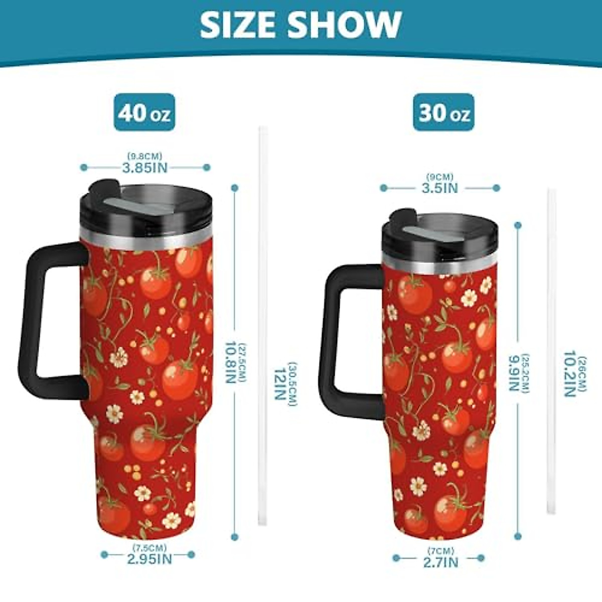 linqin Cartoon Red Tomato Vacuum Tumbler Insulated with Straw Lid 30 oz Kids Water Bottles Wide Mouth Travel Coffee Mug with Handle for Water, Iced Tea or Coffee