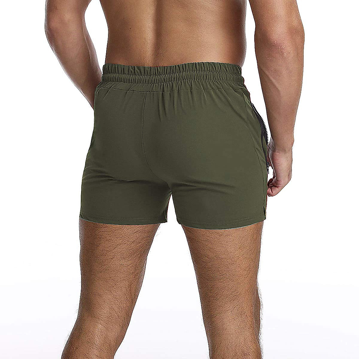 EVERWORTH Men's Bodybuilding Gym Shorts Lightweight Workout Running Short Fitted Quick Dry Lifting Shorts with Zipper Pockets Green XL