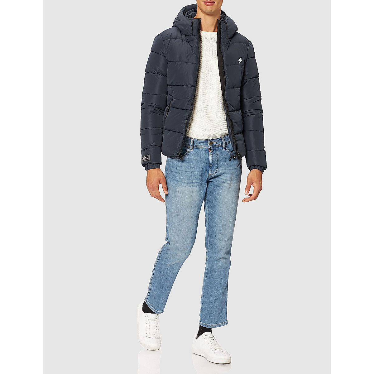 Superdry Mens Sports Puffer Hooded Jacket, Relaxed Fit Eclipse Navy Size Xxl