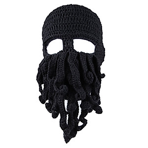 Kafeimali Men's Head Barbarian Vagabond Beanie Original Foldaway Beard Octopus Pirate Hats Bearded Caps (Black)