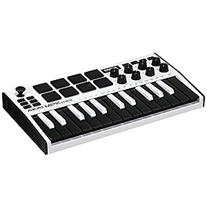 AKAI Professional MPK Mini MK3 - 25 Key USB MIDI Keyboard Controller With 8 Backlit Drum Pads, 8 Knobs and Music Production Software Included, White