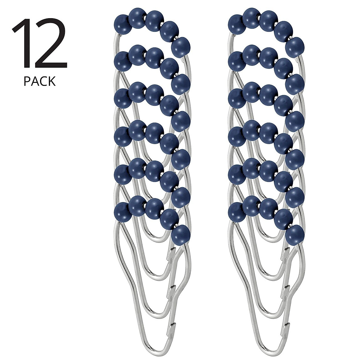 mDesign Steel Metal Easy-Glide Roller Ball Shower Curtain Rings - Bathroom Shower Curtain and Curtain Liner Rolling Ring Hooks for Shower Rod, Guest Bath and Powder Room - 12 Rings - Navy Blue