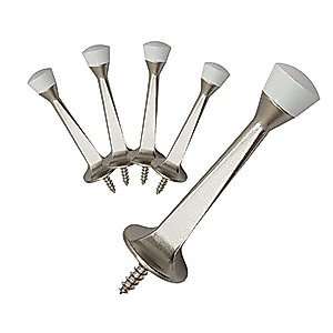 Greatim GT-DS 3 inch Heavy Duty Solid Rigid Door Stop, Zinc Die Cast Door Stopper, Soft Bumper Tips, Zinc Alloy, Silver, 5 Pack (SN)