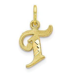 Solid 10k Yellow Gold Initial Letter T Alphabet Charm Pendant