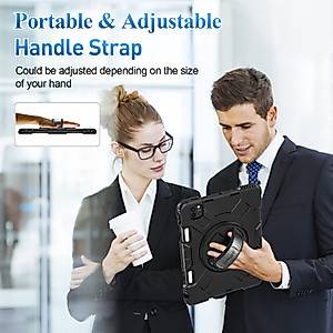 SUPFIVES 2022 iPad Pro 11 inch Case (4th Generation),Upgraded Military Grade Shockproof Silicone iPad Pro 11 4th/3rd/2nd Gen Cover Pencil Holder+ Handle+ Shoulder Strap+ Rotating Kickstand, Black