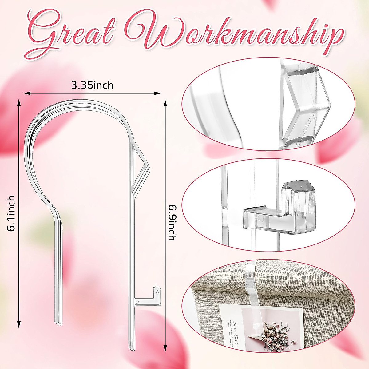 Vercraft 24 Pcs Wedding Church Pew Clips Bulk Heavy Duty Plastic Hooks Clear Chair Wreath Hanger Pew Flower Holders for Wedding Ceremony Church Aisle Chair Table Bow Garland Decorations