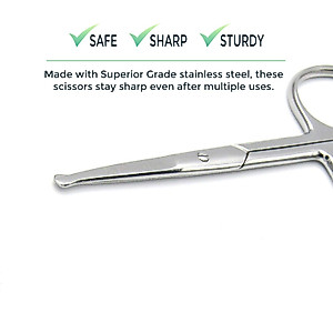 Melwey Rounded Stainless Steel Facial Hair Scissors/Safety Scissor for - Nose, Eyebrows, Facial Hair, Eyelashes, Moustache, Beard Trimming, Baby Nail.