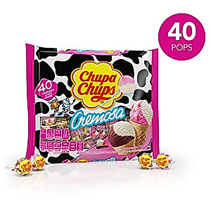 Chupa Chups Cremosa Lollipop Assortment, 2 Ice Cream Flavors, Individually Wrapped Candy for Kids, 16.9 OZ Bag (40 Suckers)