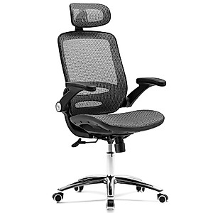 Ergonomic Mesh Office Chair for Tall People, High Back Mesh Chair with Adjustable Flip Up Armrest & 2D Headrest &, 135°Tilt Function, Mesh Seat, Swivel Executive Task Chair for Home 350lb