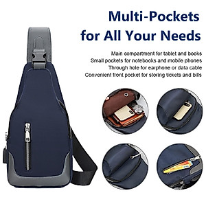 Sling Backpack with USB Charging Port, Chest Bag Crossbody Daypack Shoulder Bag for Women & Men, Hiking, Cycling, Travel #2 Blue