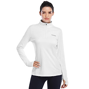 HISKYWIN Womens UPF 50+ Sun Protection Tops Long Sleeve Half-Zip Thumb Hole Outdoor Performance Workout Shirt HF806 White M