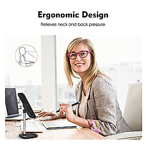 licheers Cell Phone Stand, Height Angle Adjustable Phone Holder for Desk Tablet Stand Compatible with iPhone 14/13/12/11 Pro Max, Samsung Galaxy S10 S9 S8 Note10, Google Pixel,Kindle,Switch (Black)