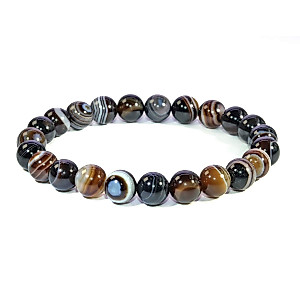 Jan&Dee Natural Semi-Precious Gemstone Healing Power Sardonyx Agate Crystal Bracelet 10mm