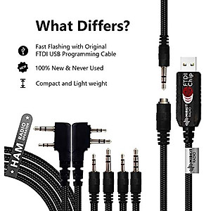 MIRKIT FTDI USB Baofeng Programming Cable Model 5 for Flashing Ham Radios: Baofeng Radio, Wouxun, Kenwood, Motorola, Yaesu 6 in 1
