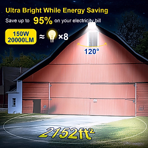 150W Motion Sensor Outdoor Lights, Dusk to Dawn Outdoor Lighting with Photocell 20000LM 6500k, Adjustable Arm Mount IP66 Waterproof Security Flood Lights for Yard, Porch, Garage