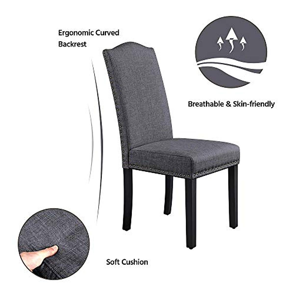 Yaheetech Dining Chairs with Rubber Wood Legs Fabric Upholstered Armless Chairs for Kitchen Dining Room Living Room Hotel Weeding Lounge Reception, Set of 4, Dark Gray