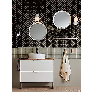 Heroad Brand Peel and Stick Wallpaper Black and Gold Wallpaper Geometric Wallpaper Black and Gold Contact Paper Self Adhesive Removable Wallpaper for Cabinets Waterproof Thicken Vinyl 118"x17.3"