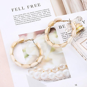 Hoop Earrings For Women Natural Cowrie Shell Beads Hoop Earrings Statement Stud Drop Earrings Bohemia Hawaii Wakiki Beach Jewelry (gold)