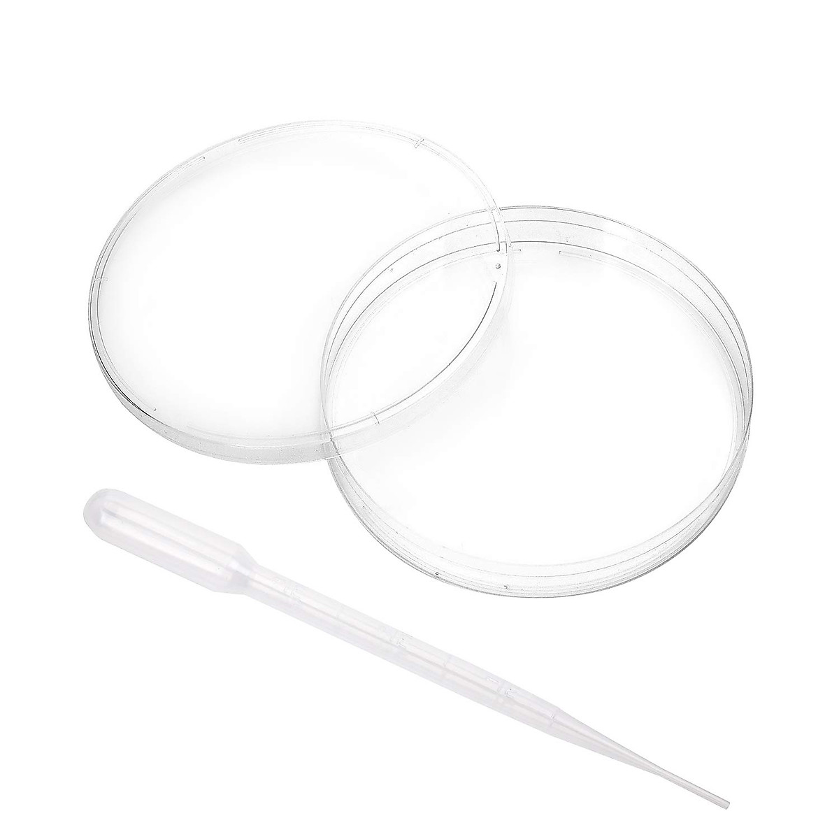 Bekith Petri Dishes with Lids, 50 Pack 90mm Dia x 15mm Deep Plastic Sterile Container, 50 Pack Plastic Transfer Pipettes(3ml)