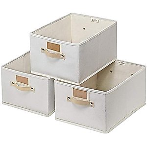 OLLVIA Large Baskets for Organizing 3 Pack, Decorative Storage Boxes for Shelves, Rectangle Closet Baskets Box, Foldable Sturdy Storage Basket with Handle for Nursery Home|Office