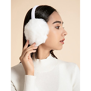 ZLYC Womens Girls Genuine Rabbit Fur EarMuffs Adjustable Ear Warmers, White