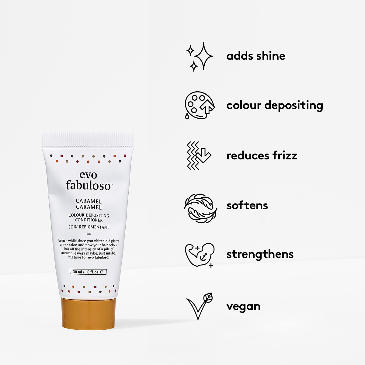 EVO Fabuloso Caramel Colour Depositing Treatment - Colour Care Conditioner for Colour -Treated Hair - Helps Maintain Colour Depth, Tone & Shine, 30ml / 1.01fl.oz