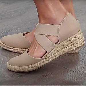 DDAPJ pyju Women's Wedge Espadrilles Criss-cross Closed Toe Sandals Elastic Band Slip On Shoes Low Heel Comfort Fishman Shoes