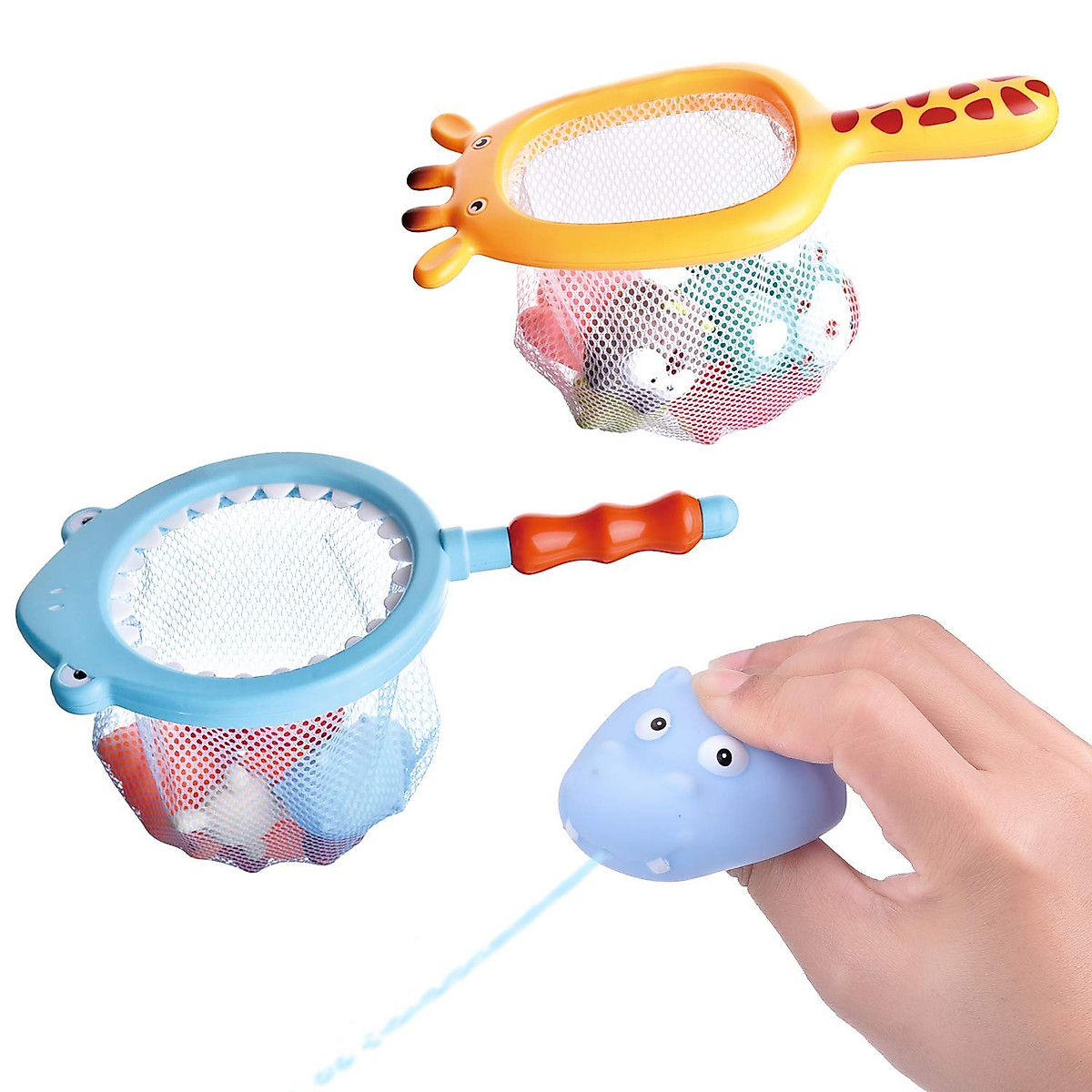 FUN LITTLE TOYS 18PCS Baby Bath Toys with Soft Cute Ocean Animals Bath Squirters and Fishing Net, Water Toys for Kids