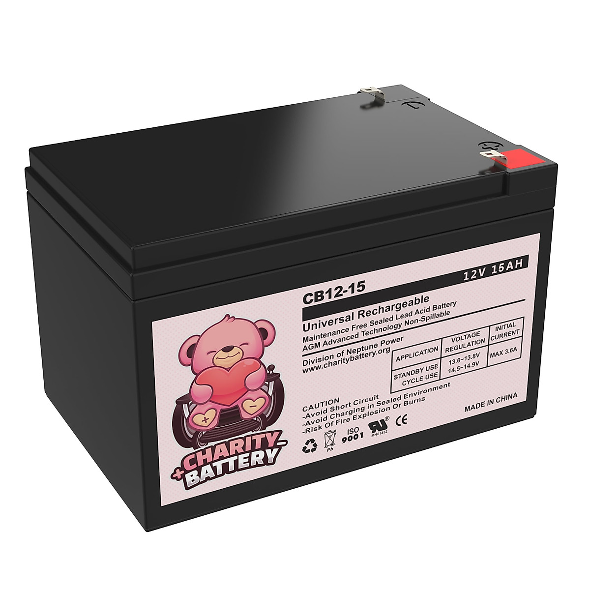 Charity Battery CB12-15 12V 15Ah SLA Battery (Replaces cb12-12 np12-12 bp12-12 es12-12 ub12120)