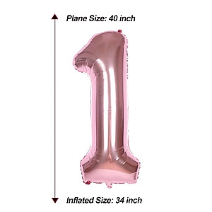 AULE 40 Inch Big Rose Gold 1 Balloon Number Large Foil Helium Number Balloons 0-9 Jumbo Giant Happy 1st Birthday Party Decorations for Boy or Girl Huge Mylar Anniversary Party Supplies