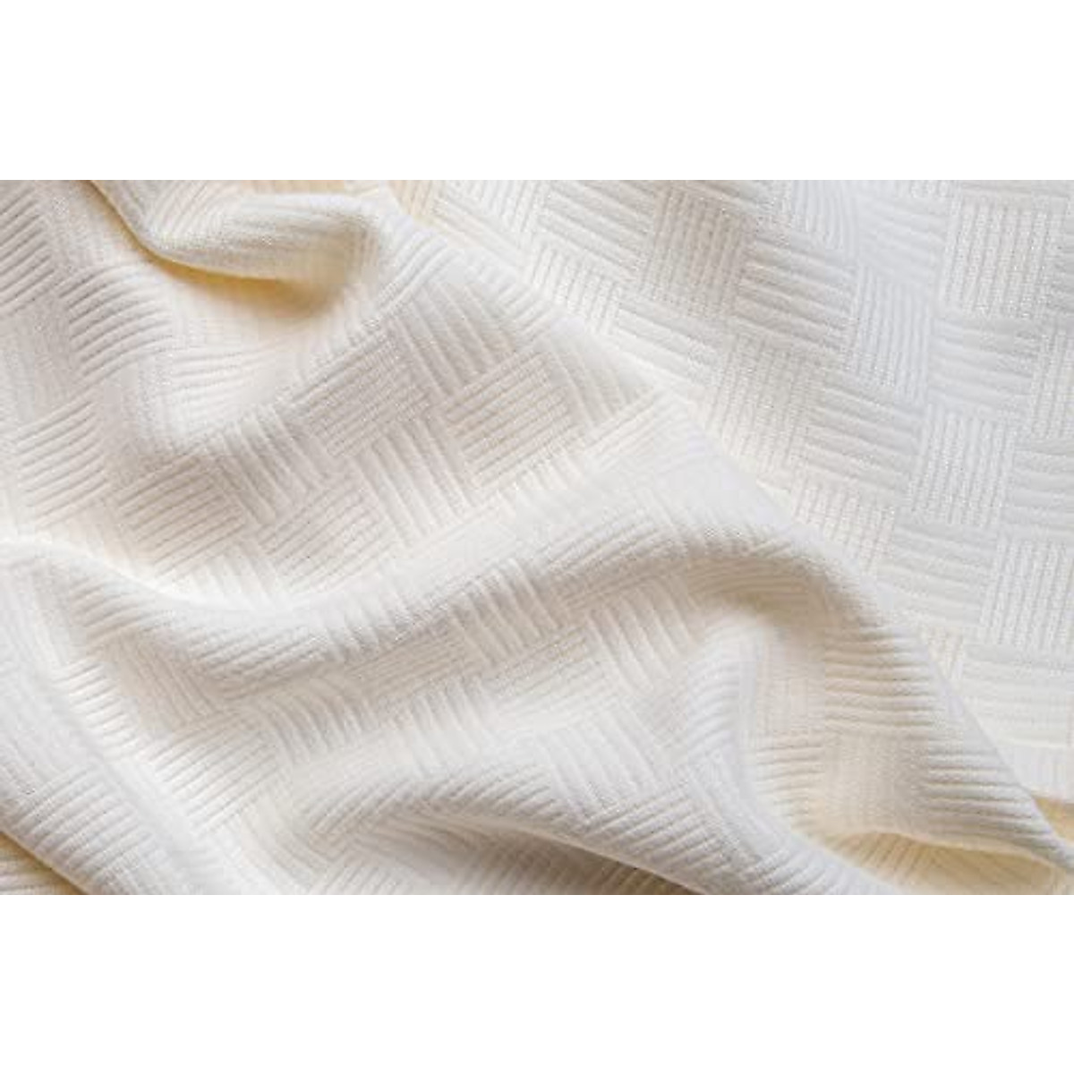Maura All Season Bamboo Cotton Decorative Thermal Bed Blankets, Classic Basket Wave Breathable, Super Soft, Cozy Blanket and Perfect for Layering Any Bed. King Large Size 108”x 90”
