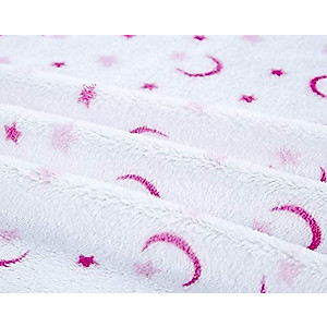 Cozy Fleece Microplush Warm Crib Sheets for Girls (Set of 2), Super Soft and Cozy Fitted Crib Sheets for Standard Crib Mattress, Baby Crib Sheets for Winter, Pink/White with Moon & Stars, 28in x 52in