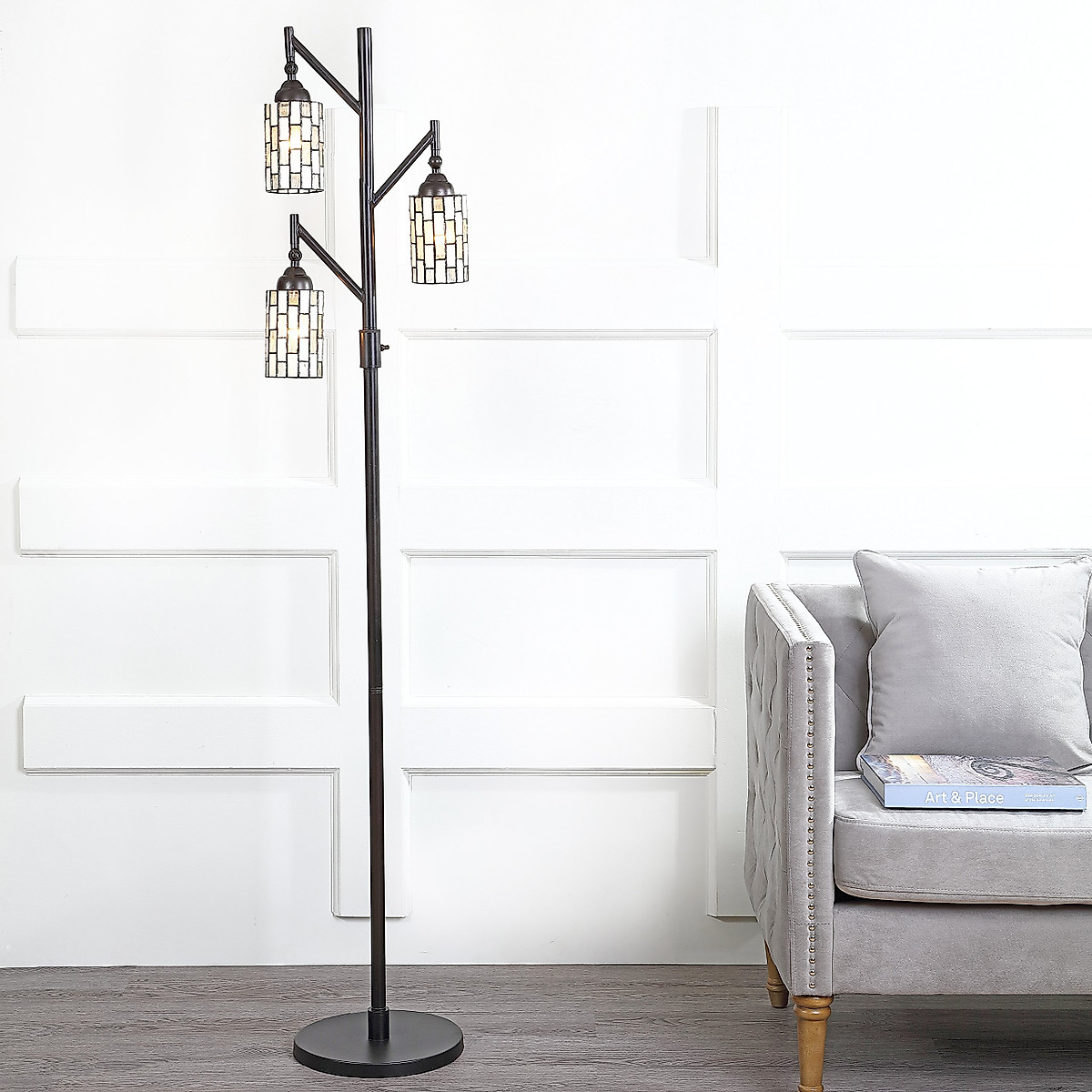 JONATHAN Y JYL8012A Tiffany-Style 71" Multi-Light Metal Rotary LED Floor Lamp, Traditional, 3 Lights for Home, Kitchen, Bed Room, Dining Room, Guest Room, Dorm Room, Bronze