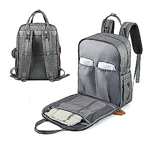 PandaEar Diaper Bag Backpack - Large Baby Diaper Bags with Pacifier Case - Waterproof Unisex Newborn Travel Backpack -Grey
