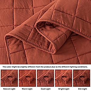 Burnt Orange Quilt California Cal King Size Bedding Sets with Pillow Shams, Oversized Red Lightweight Soft Bedspread Coverlet, Quilted Blanket Thin Comforter Bed Cover, 3 Pieces, 118x106 inches