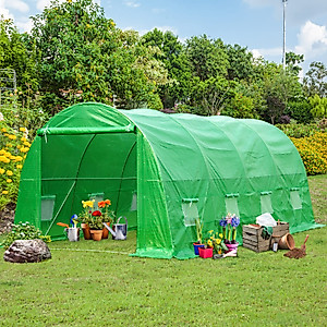 EROMMY 20' x 10' x 7' Greenhouse Large Gardening Plant Hot House Portable Walking in Tunnel Tent, Green House for Outside Winter Heavy-Duty with Reinforced Frame & 8 Screen Windows, Green