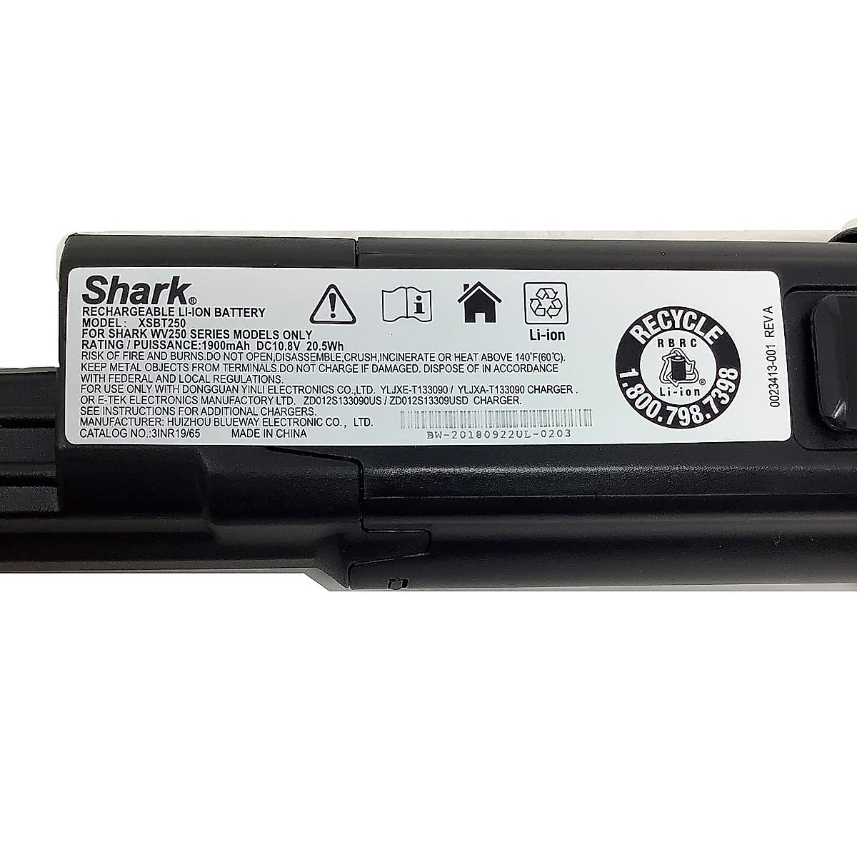 Shark ' Ninja Genuine Shark Rechargeable Li-Ion Battery XSBT250 for WV251 WANDVAC Cordless Handheld Vacuum, Clear and Black