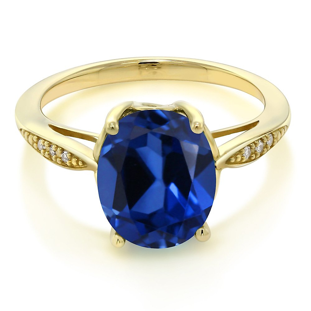 Gem Stone King 14K Yellow Gold 10X8MM Oval Gemstone Birthstone and White Diamond Engagement Ring | Wedding Anniversary Promise Gold Ring For Women | Size 5,6,7,8,9