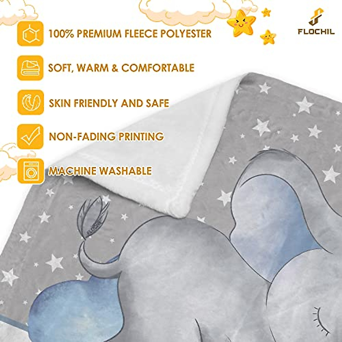 FLOCHIL Personalized Baby Blankets, Custom Baby Blanket - Baby Blanket with Name for Boy, Best Gift for Baby, Newborn Elephants Plush Fleece (30x40)