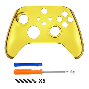 eXtremeRate Chrome Gold Replacement Side Rails + Back Shell + Faceplate for Xbox Series X/S Controller