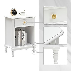 IDEALHOUSE White Nightstands Set of 2, Bedroom Nightstand with Drawer and Storage Shelf, Modern End Table Side Table for Bedroom Living Room College Dorm