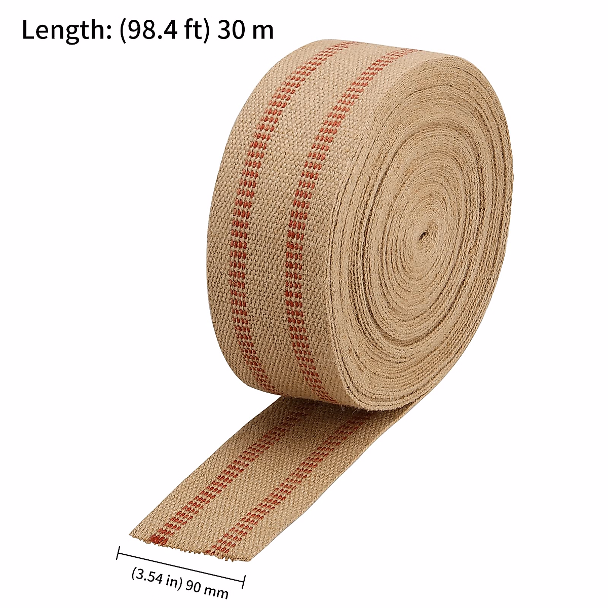 KEILEOHO 3.5 Inches x 33 Yards Upholstery/Craft Jute Webbing, Natural Chair Webbing with Red Stripes, Burlap Fabric Webbing Tape for Craft, Decoration, Furniture Repair