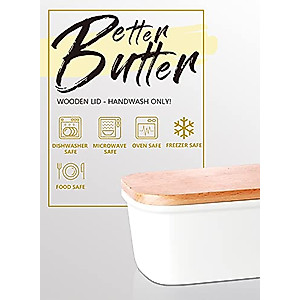 Airtight Better Dish with Lid for Countertop, Large Butter Dish with Cover, Porcelain Butter Keeper for East West Coast Butter and 8oz Butter, White - Better Butter