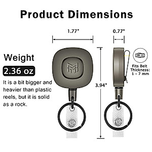 MNGARISTA 2 Pack Heavy Duty Retractable Keychain, Metal Carabiner Badge Reel with Work ID Badge Clip, 31.5” Steel Retracted Cord, 8.0 oz Strain-Resisting, Military Green